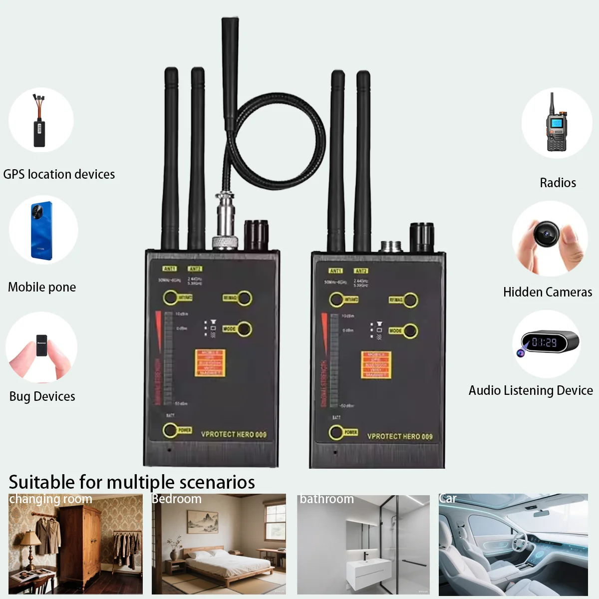 Hero 009 RF Detector Pro: 5.4GHz Bluetooth/Wi-Fi Bug Finder 36m² Range ...