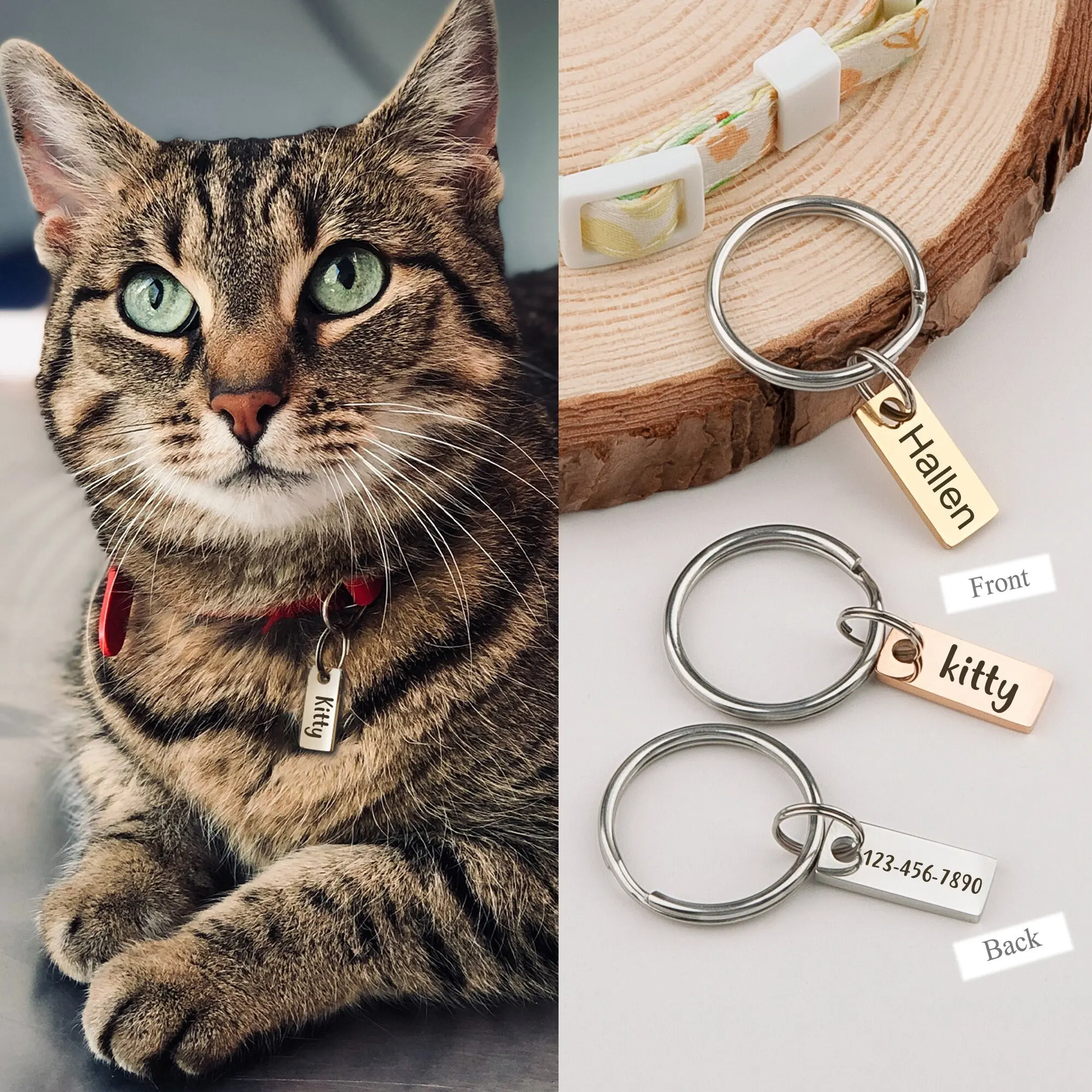 Tiny Cat Tag Mini Dog Name ID Tag Small Hanging Custom Rectangle Shape ...