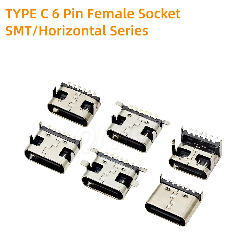 20pcs TYPE C 6 Pin Female Socket Connector SMT Horizontal Type With 2/4 ...