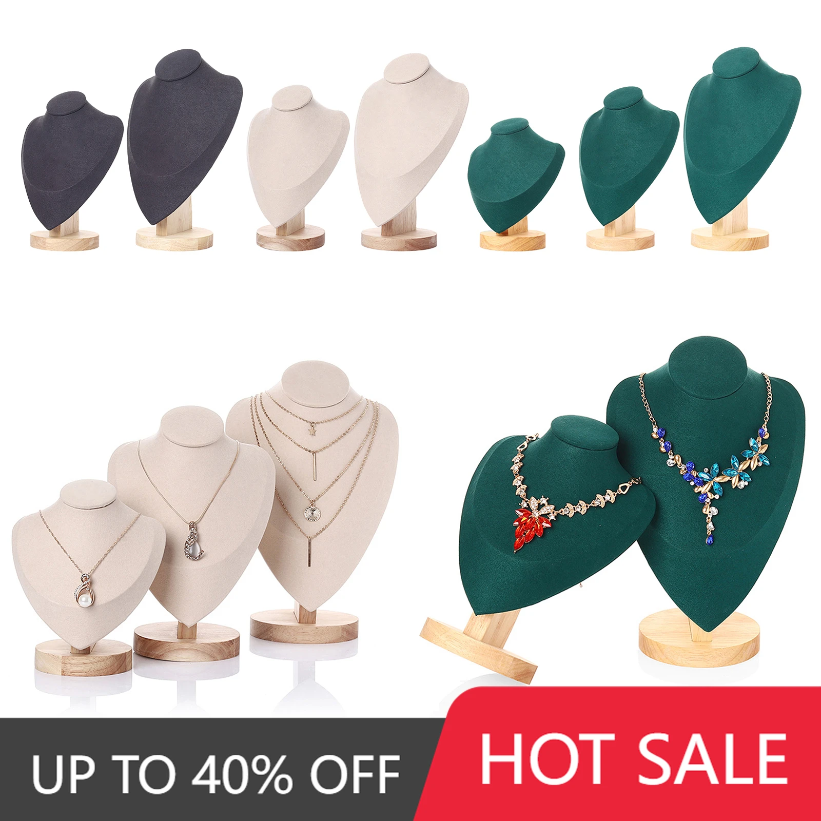 High Quality Jewlry Organizer Display Stand Wooden Base Necklaces Bust ...