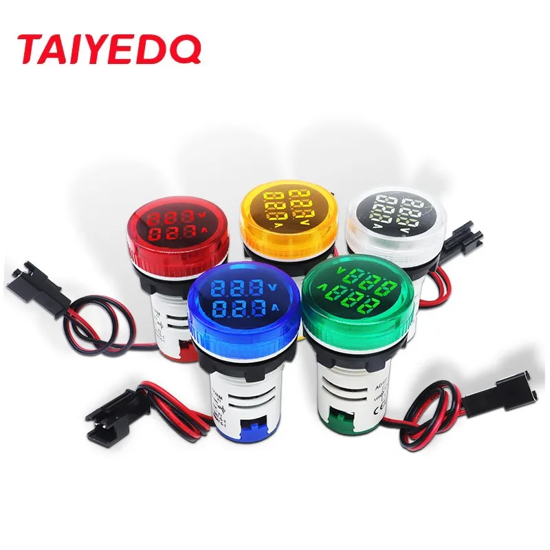 Round-22mm-Mini-LED-Dual-Voltage-Ampere-Meter-AC50-500V-0-100A-Digital ...