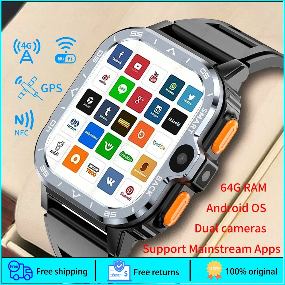 SmartWatch-4G-LTE-GPS-Wifi-SIM-Card-NFC-Dual-Camera-Rugged-16G-64G-ROM ...