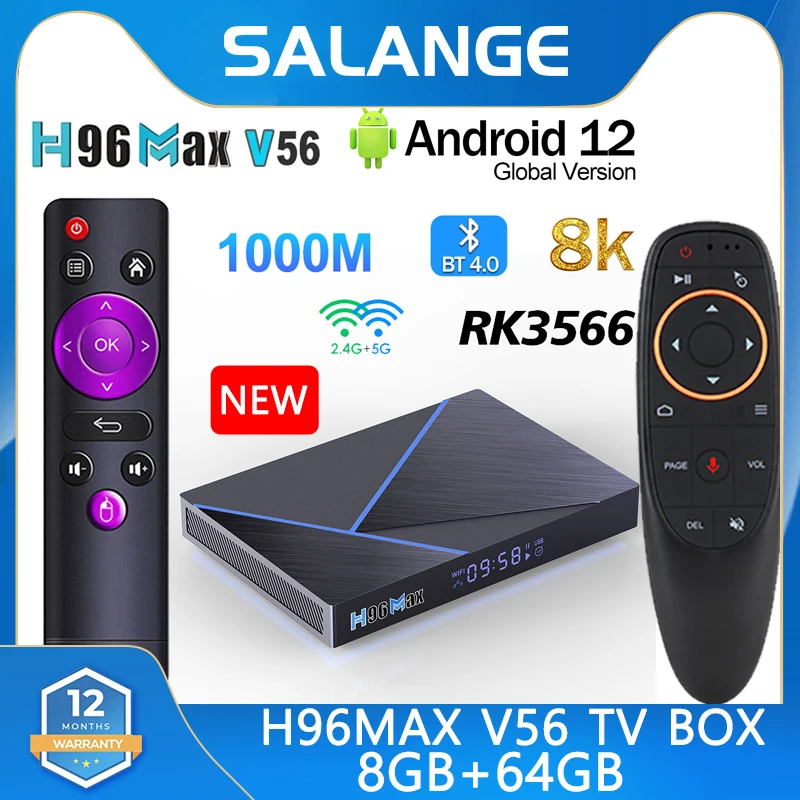 듀얼 와이파이 스마트 TV 박스 셋톱 박스, 안드로이드 12.0, H96 MAX V56, 8G, 64G, DDR4, RK3566, 8K, USB3.0, 1000M LAN ...