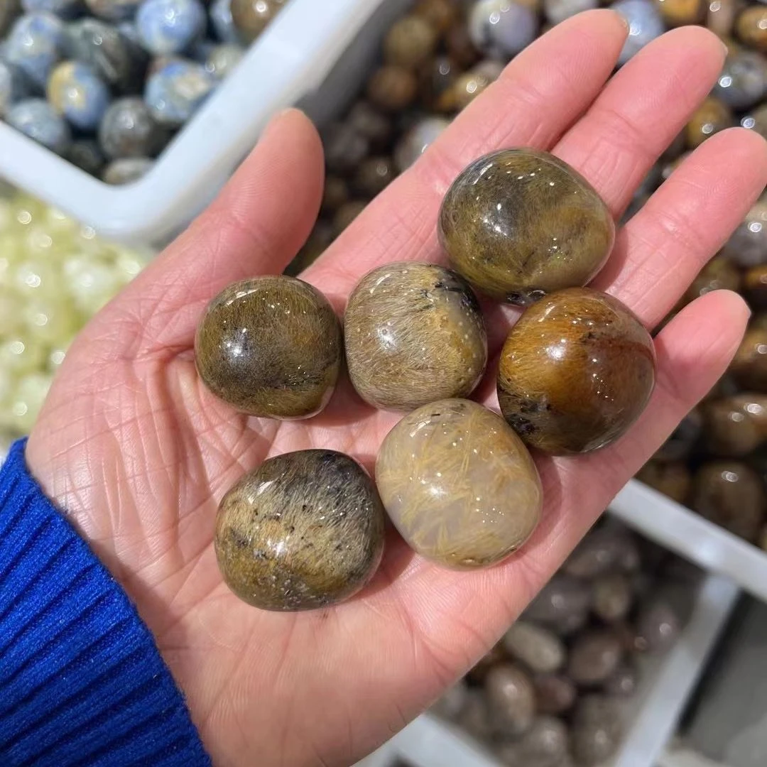 Natural Golden Silk Agate Round Quartz Gravel Crystals Specime Healing ...