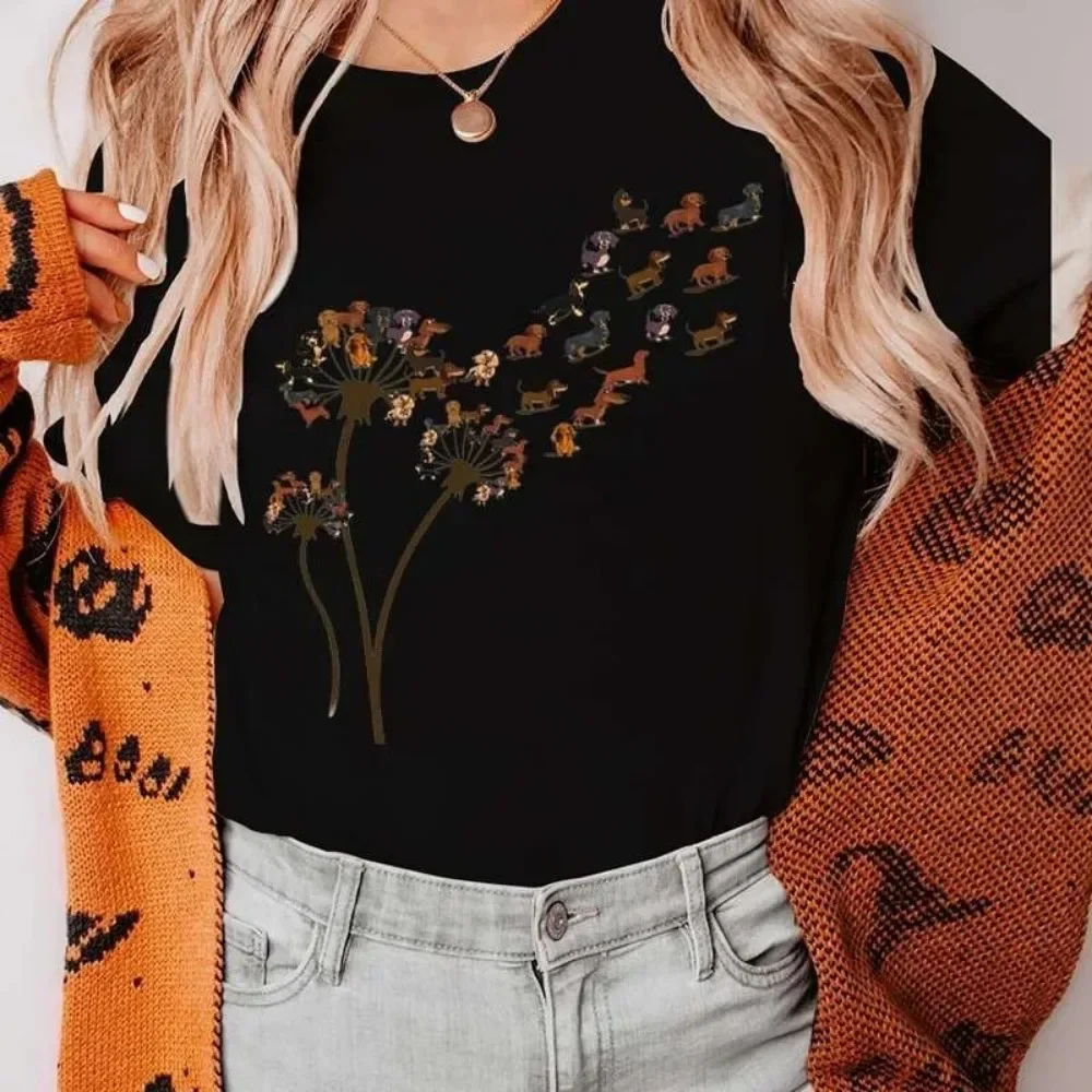 Pure-Cotton-Women-s-Funny-Dandelion-Dachshund-Kawaii-Style-Cartoon ...