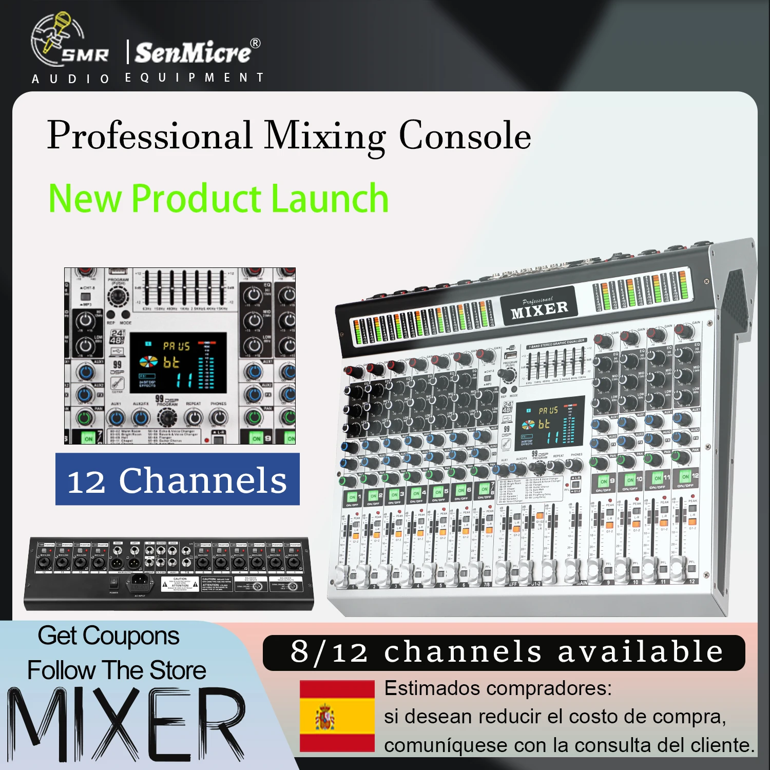 SenMicre-MX12-Mezclador-de-audio-profesional-Mezclador-de-sonido-de-12 ...