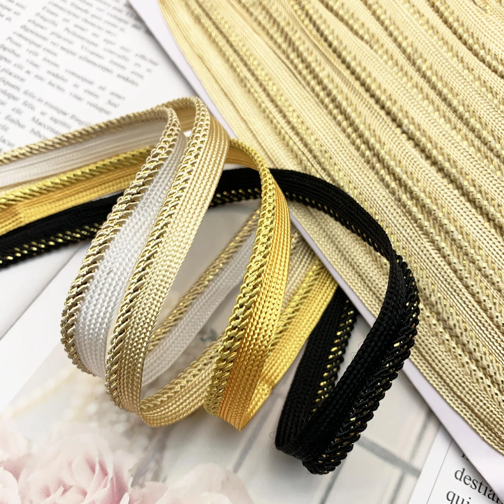 10mm Width 50yards Gold Silver White Edge Bias Piping Cord Tape Bias ...