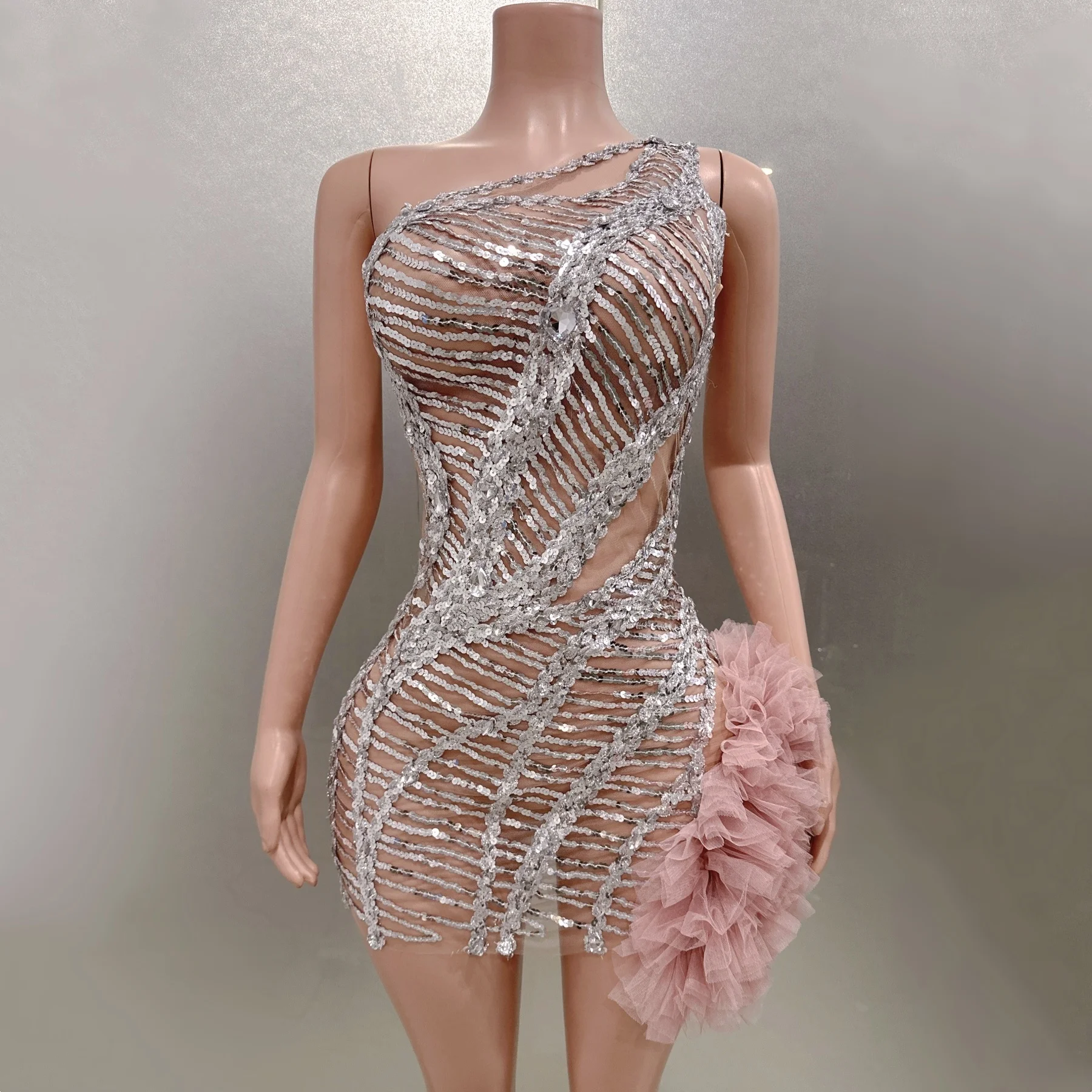 Flashing-Sliver-Sequin-Sexy-See-Through-Mesh-Sheath-Mini-Dress-Bar ...