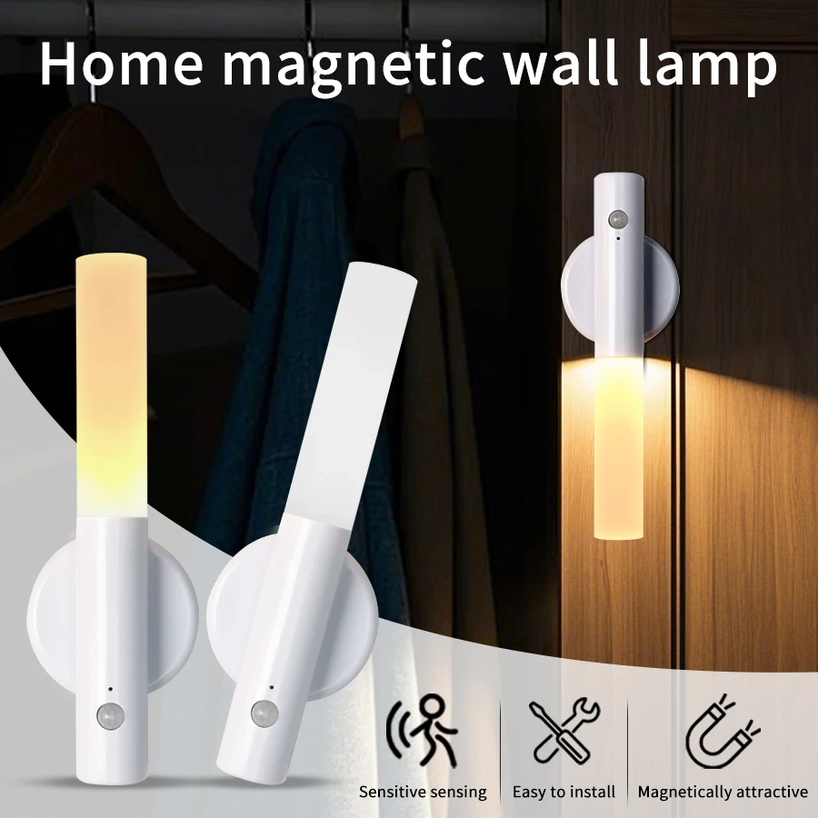 Intelligent Human Body Induction Night Light LED Rechargeable Magnetic ...