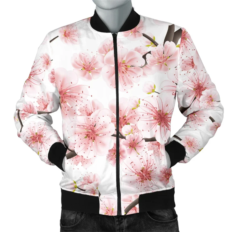 Japanese Mens Jacket 3D Plants Sakura Graphic Printed Jacket For Men ...