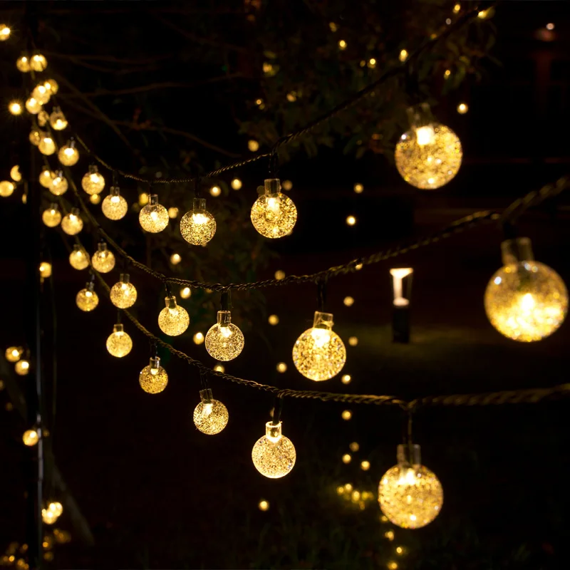 5M/7M/12M Solar Light Outdoor Crystal Ball LED String Lights Fairy ...
