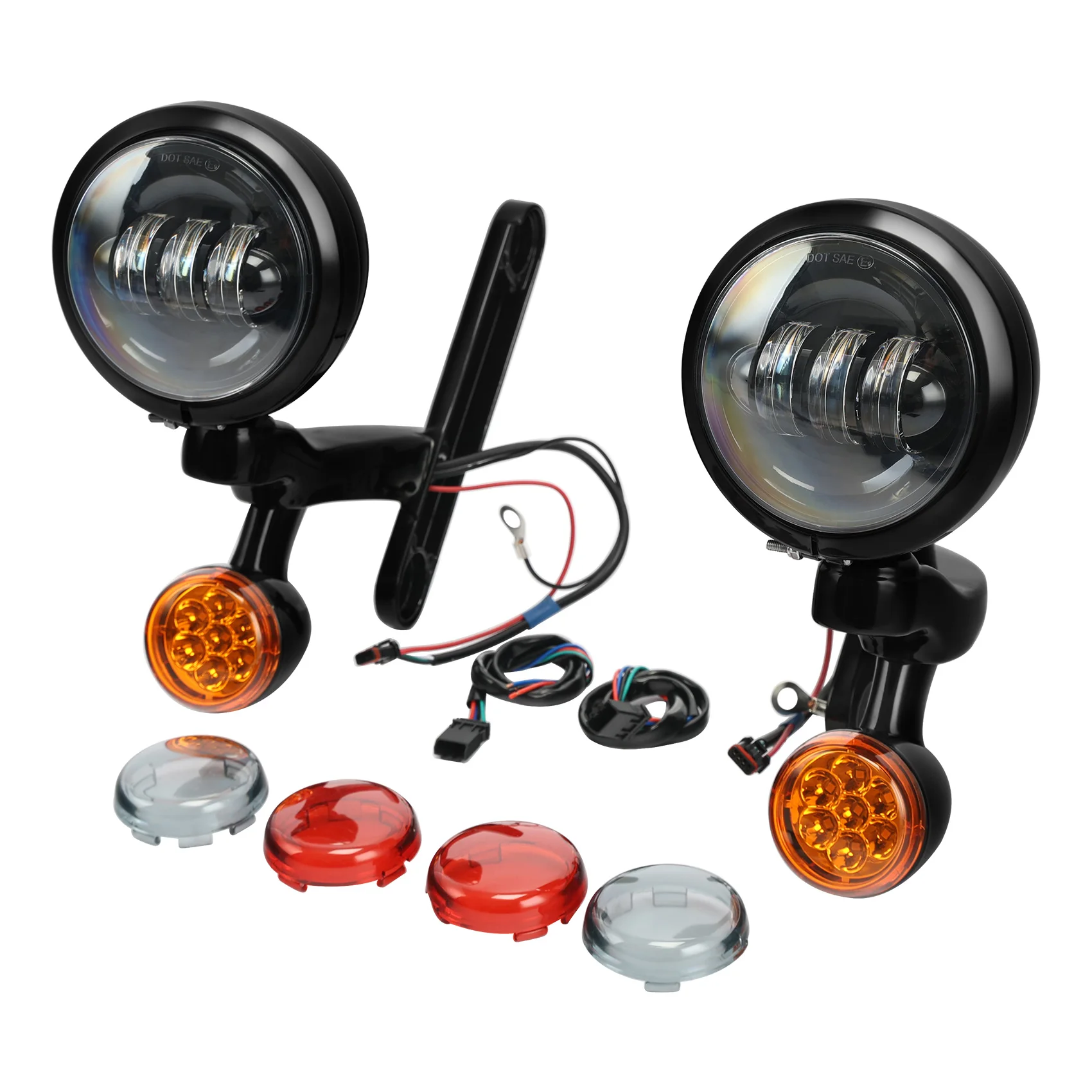 Motorcycle Turn Signal LED Spotlight Fog Light Bracket For Harley Road ...