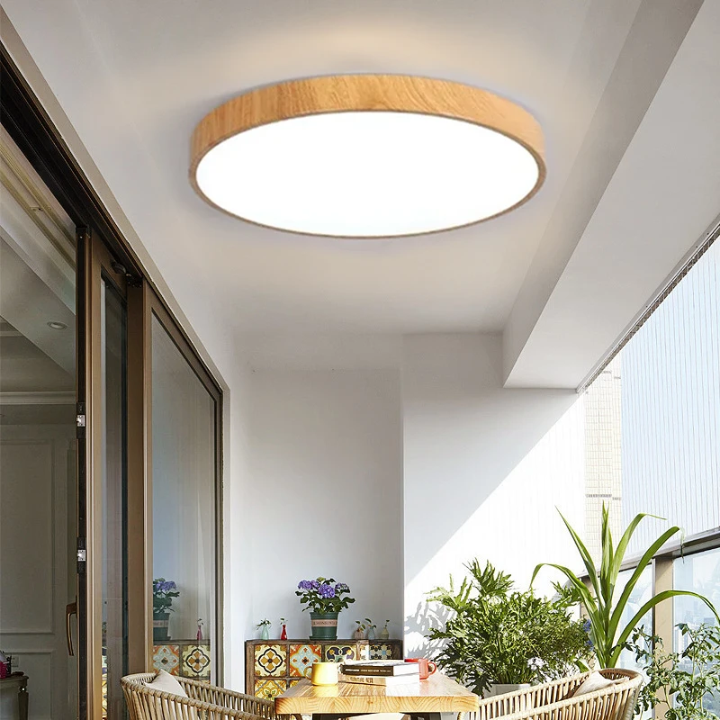DAMIASMIL Nordic Round LED Ceiling Light Wood Color Ceiling Lamp for ...
