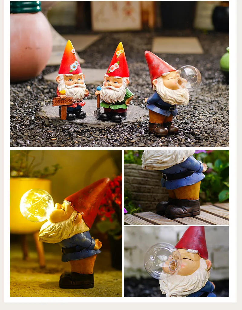 NORTHEUINS Resin Dwarf Bubble Solar Light Figurines Pygmy Decorative S ...