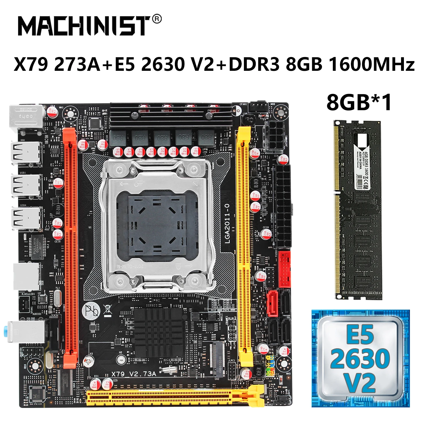 MACHINIST X79 Motherboard Combo Kit LGA 2011 Support DDR3 8GB 1600MHz Ram Memory Xeon E5 2630 V2 ...