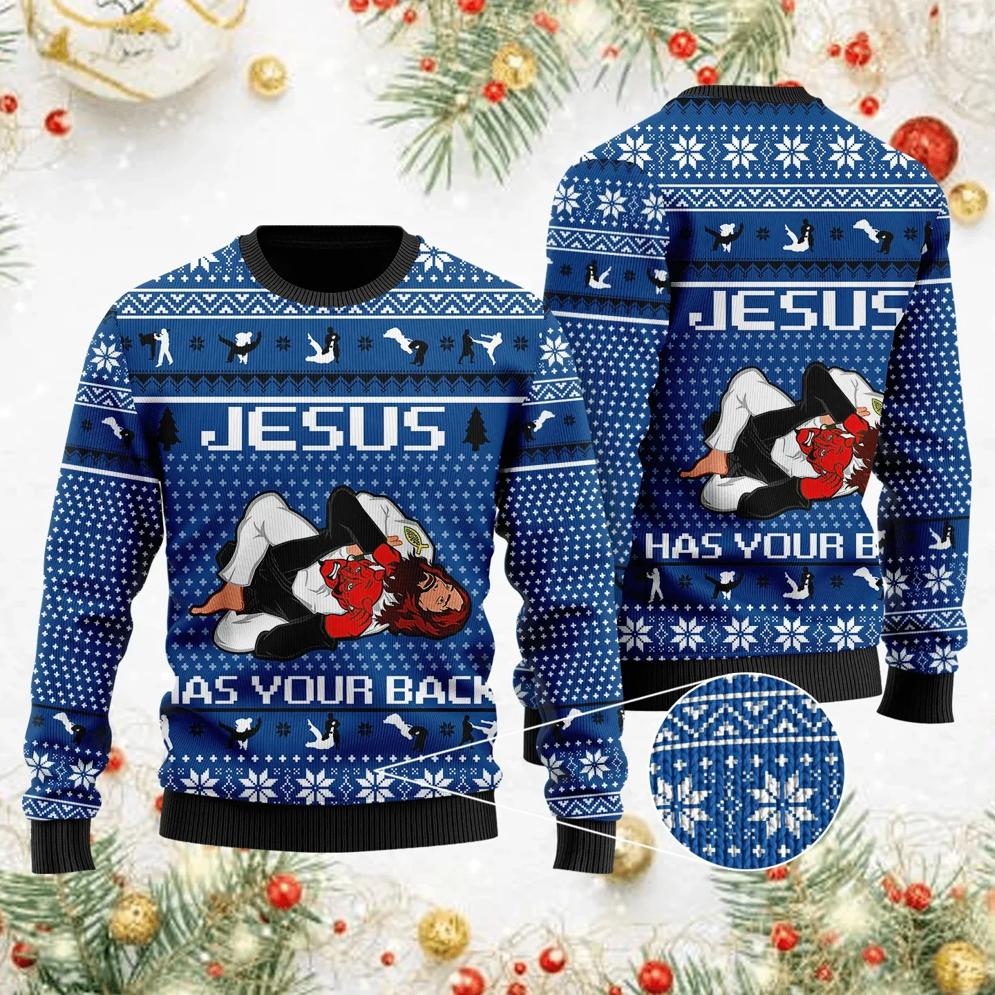PLstar Cosmos Jesus Has Your Back Jiu Jitsu 3D Print Ugly Christmas ...