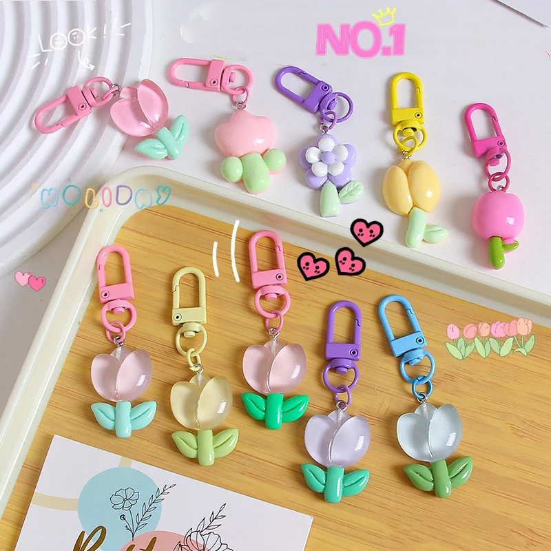 Cute-Tulip-Flower-Keychain-Kawaii-Resin-Ring-Purse-Bag-Backpack-Charm ...