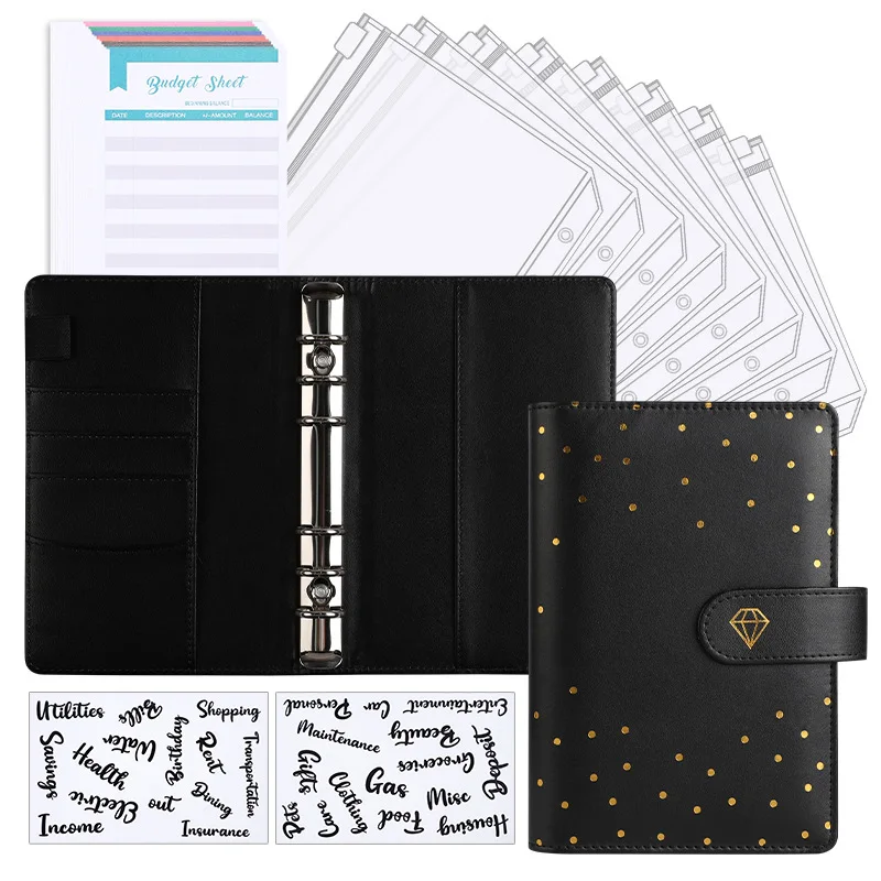 A6-Black-Cover-Budget-Planner-Binder-With-8Pcs-Zipper-Envelopes-Cash ...