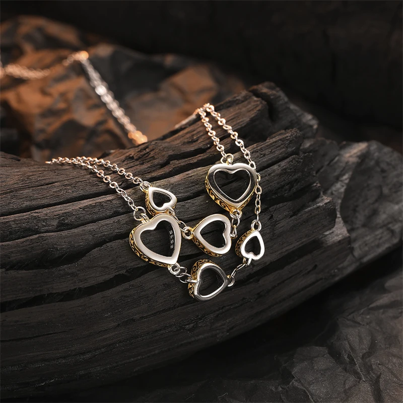 925-Sterling-Silver-Original-Double-Texture-Heart-Necklace-for-Women ...