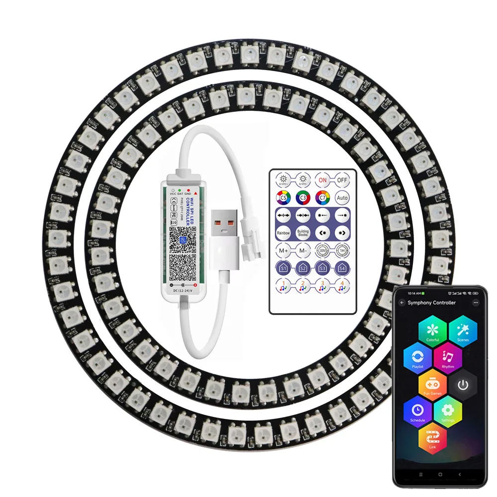 WS2812B 8/16/24/35/45Led 링 모듈 Surperlife 컨트롤러 USB 키트 RGB 링 개별적으로 주소 지정 ...