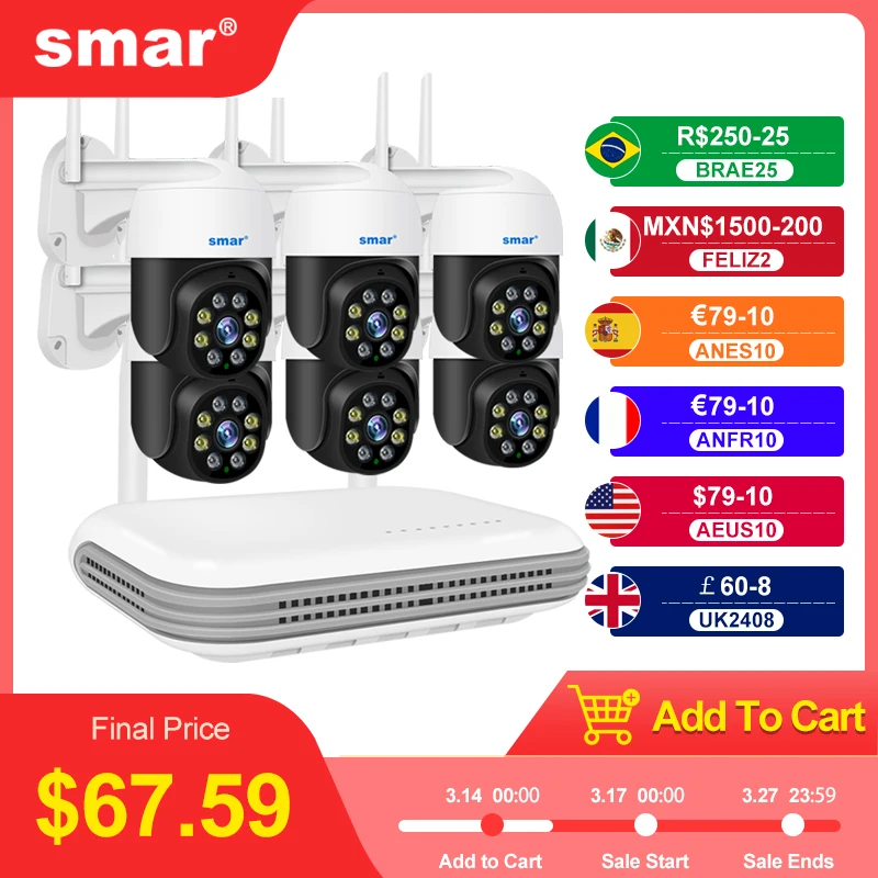 Smar 8CH HD H.265 2MP/4MP Wireless PTZ Camera System AI Human Detect ...