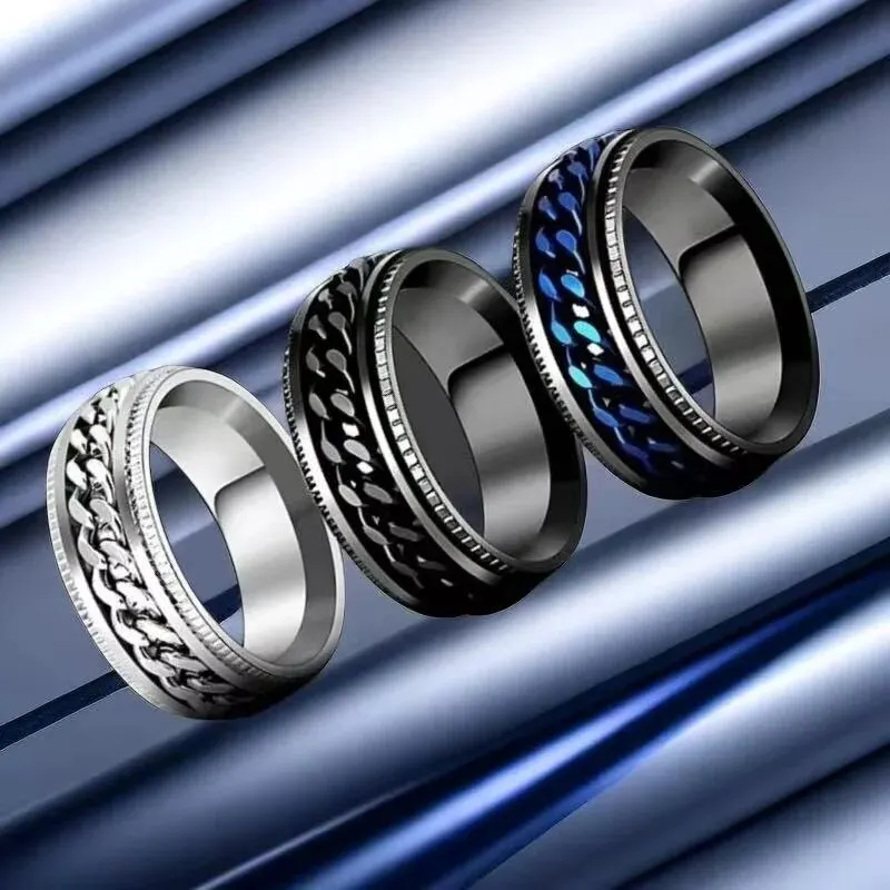 Stainless Steel Men Ring Non Discoloring Unique Design Rotating Spiral
