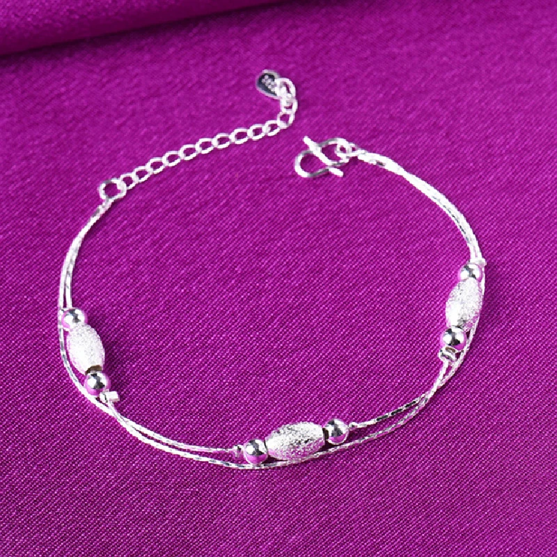 Thick Plated 925 Silver Olives Double Layers Bracelet Charm Women's ...