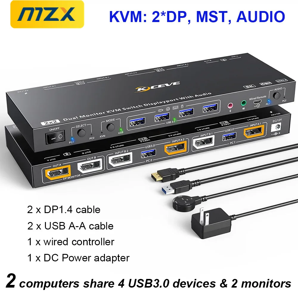 Mzx-Kvm-Switch-2-Dp-1-4-8K-Monitoren-Docking-Station-Usb-Hub-Splitter-2 ...