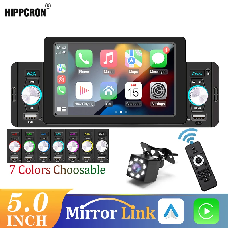 Hippcron-5inch-Car-Radio-1-Din-CarPlay-Android-Auto-Multimedia-Player ...