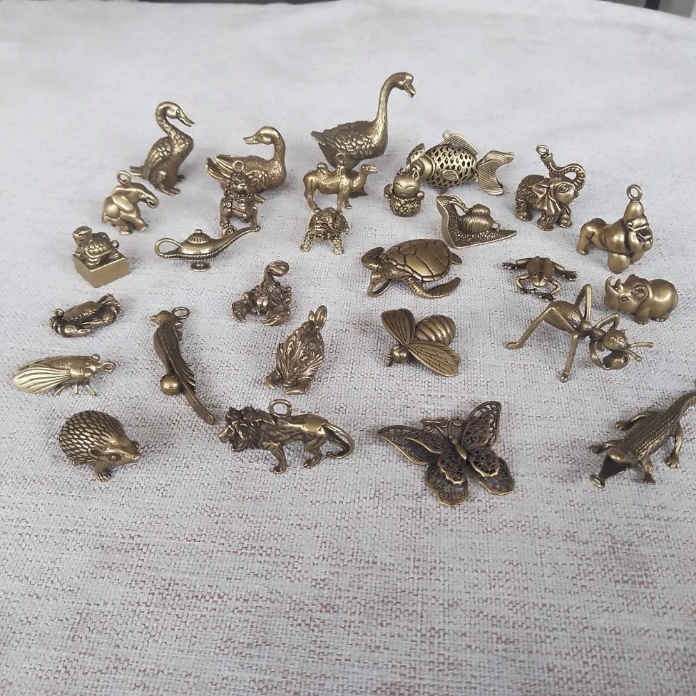 Copper-Small-Ornaments-Retro-Brass-Animal-Statue-Figurines-Keychains ...