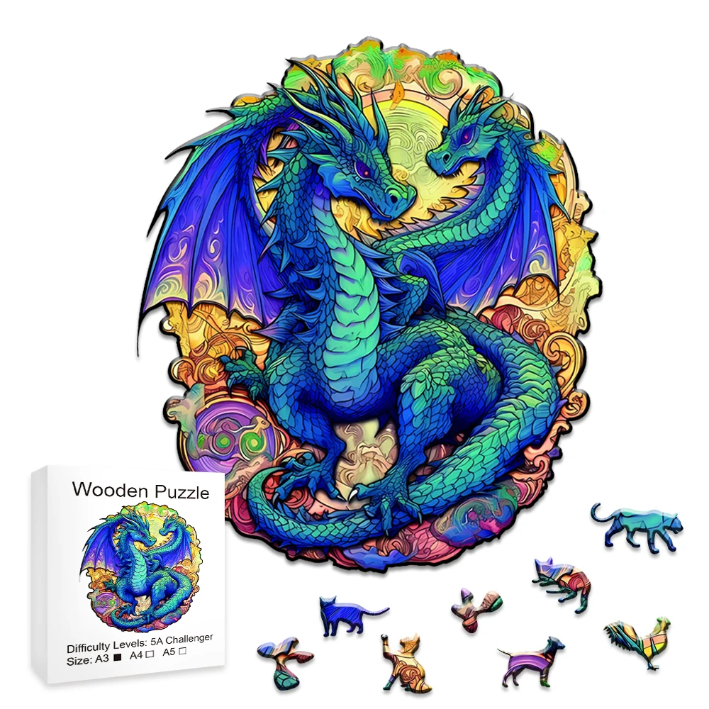 Mysterious Animal Wooden Puzzle Dragon puzzle Gift for Adult and Children Education Wonderful ...