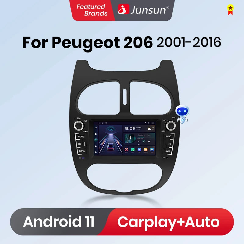 Junsun Android 11 Carplay Car Radio For PEUGEOT 206 206CC 206SW 2001 ...