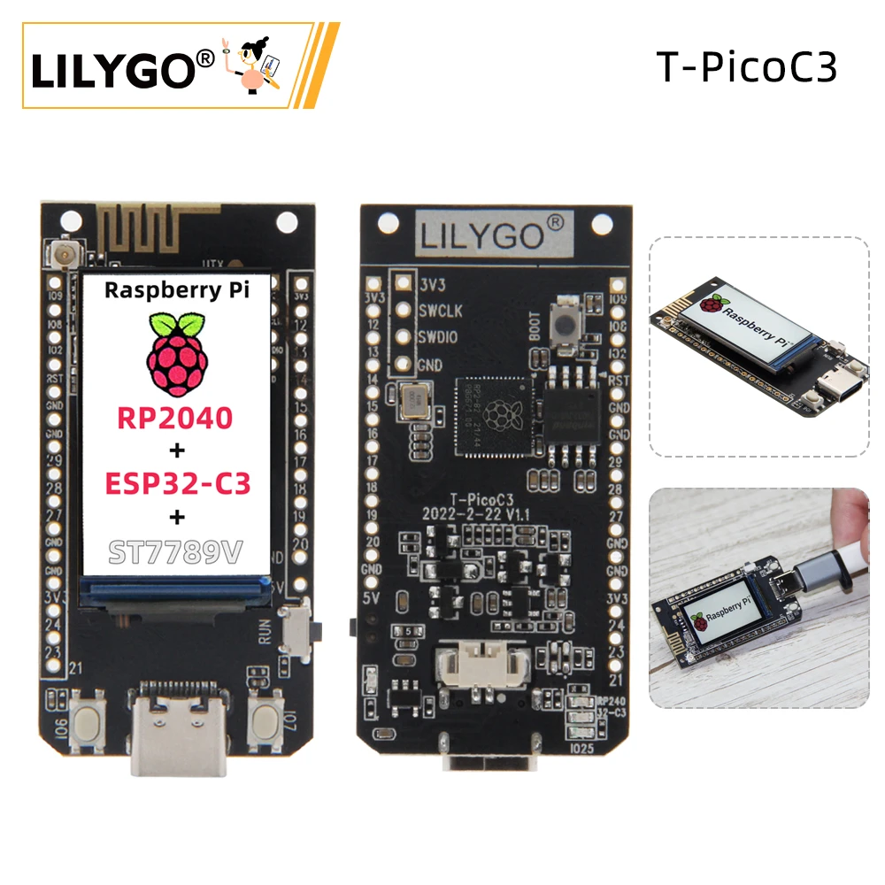 LILYGO® T PicoC3 ESP32 C3 RP2040 Bluetooth,Wifiモジュール,デュアルmcu,T PicoC3インチ,st7789v,arduino用ディスプレイ ...