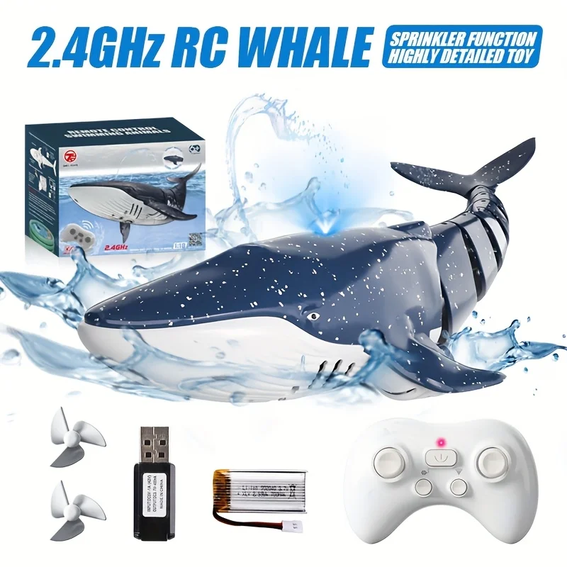 2.4G RC Whale Shark Toy Electric Remote Control Water Spray Shark Boat ...
