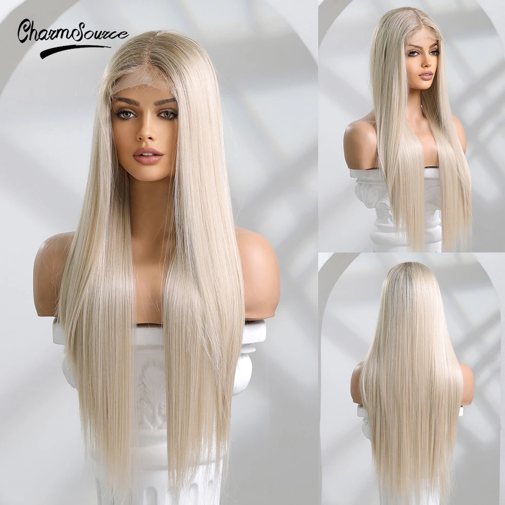 CharmSource Lace Front Wig Long Straight Blonde Wigs for Women Daily ...