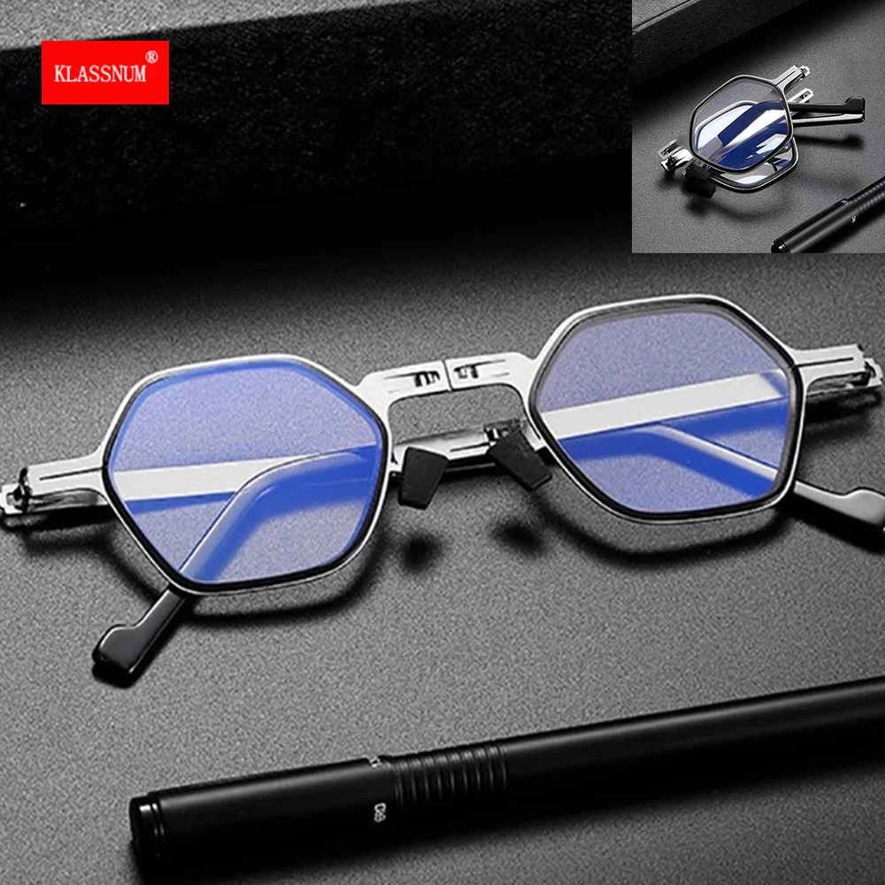 Metal Foldable Reading Glasses Men Round Polygon Frame Computer ...
