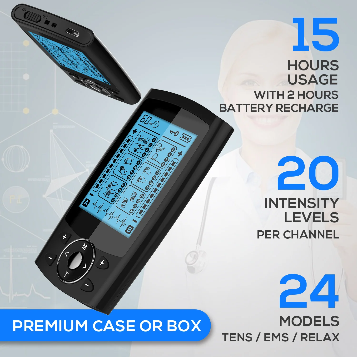 Tens Muscle Stimulator 24 Modes Electric EMS Acupuncture Muscle masseur ...