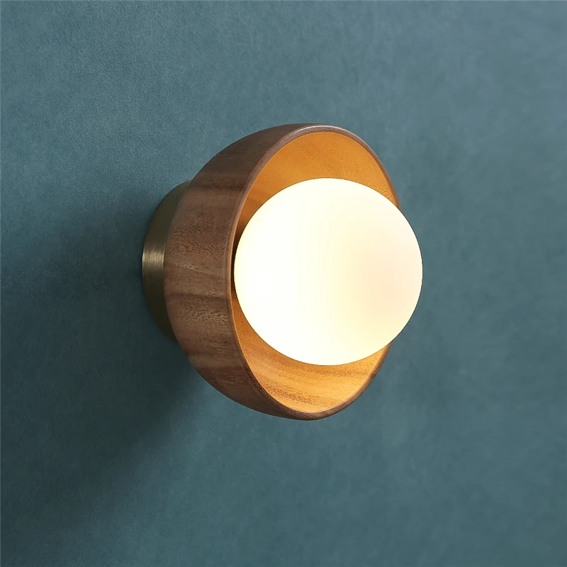 Modern Wooden Wall Lamp Nordic Log Color Walnut Wood Ceiling Lamps for ...