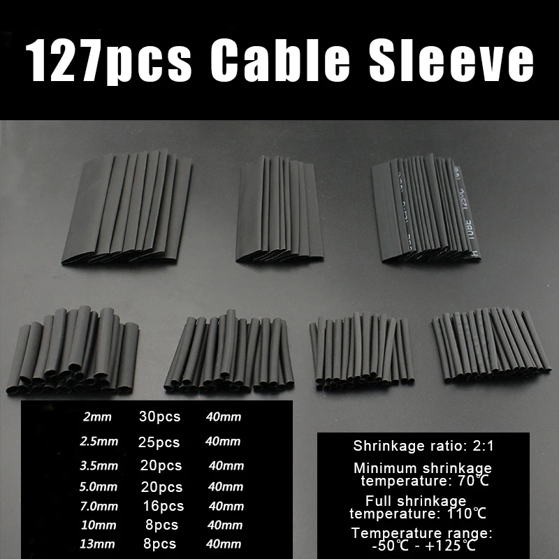 127pcs-Black-Heat-Shrink-Tube-Wires-Wrap-Tubing-Wire-Connect-Cover ...