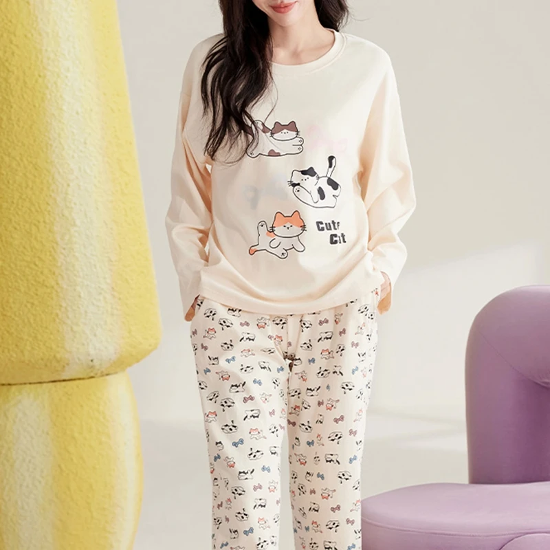 Cute-Cat-Pajamas-Set-Women-Autumn-Winter-Long-Sleeves-Long-Pants ...