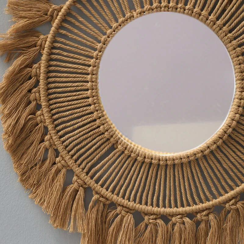 Nordic Wall Hanging Mirror Woven Macrame Mirrors Handwoven Crafts for Indoor Outdoor Garden ...