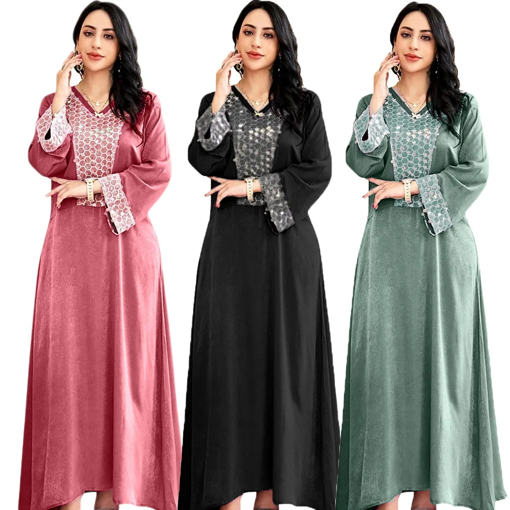 Eid-Mubarak-Sequins-Abaya-Dubai-Turkey-Muslim-Dress-for-Women-Maxi ...