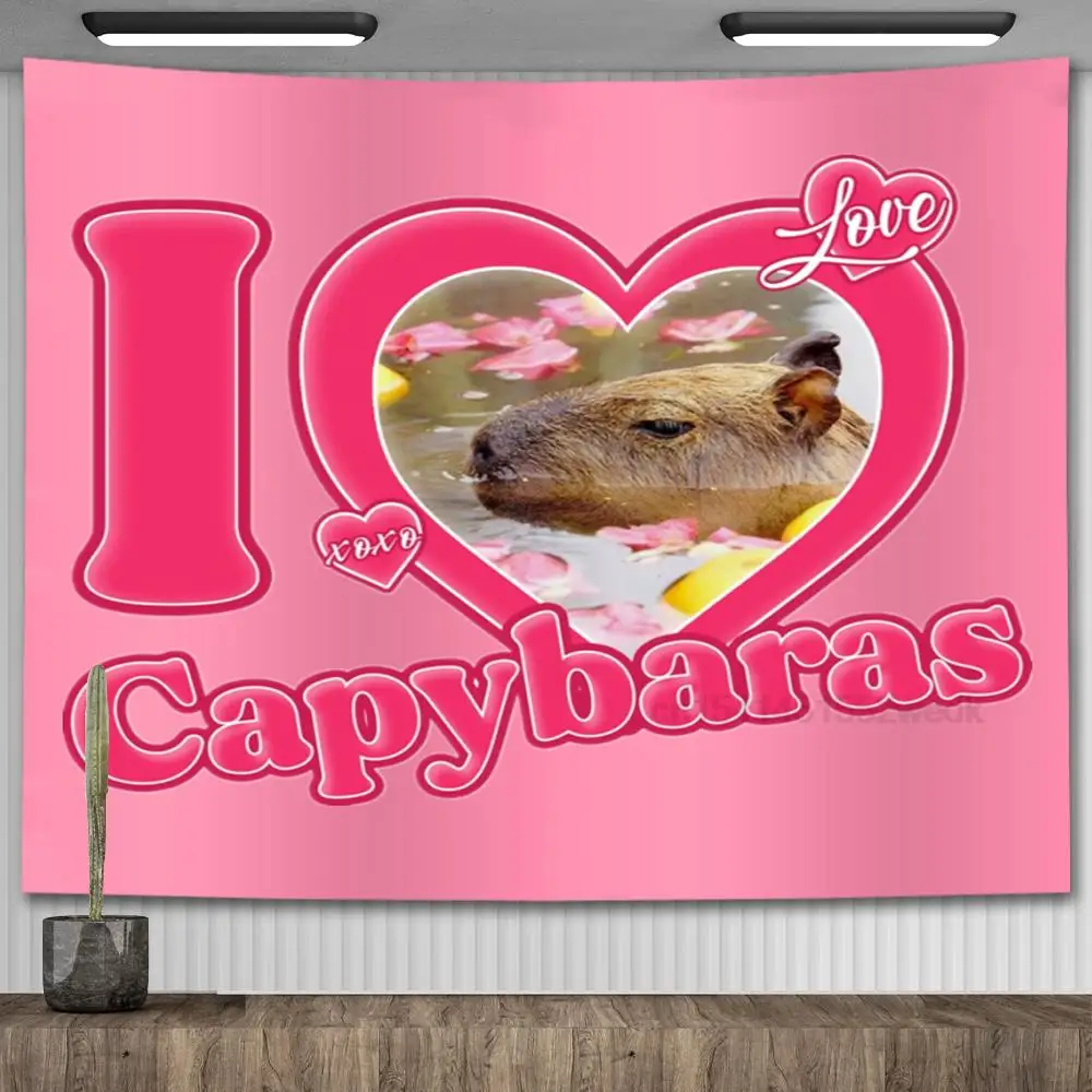 I Love Capybara Wall Hanging Tapestry Y2k Pink Tapestry Room Decoration ...