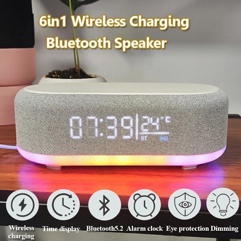 Alto-falante-Bluetooth-com-Rel-gio-Carregador-sem-fio-RGB-Night-Light ...