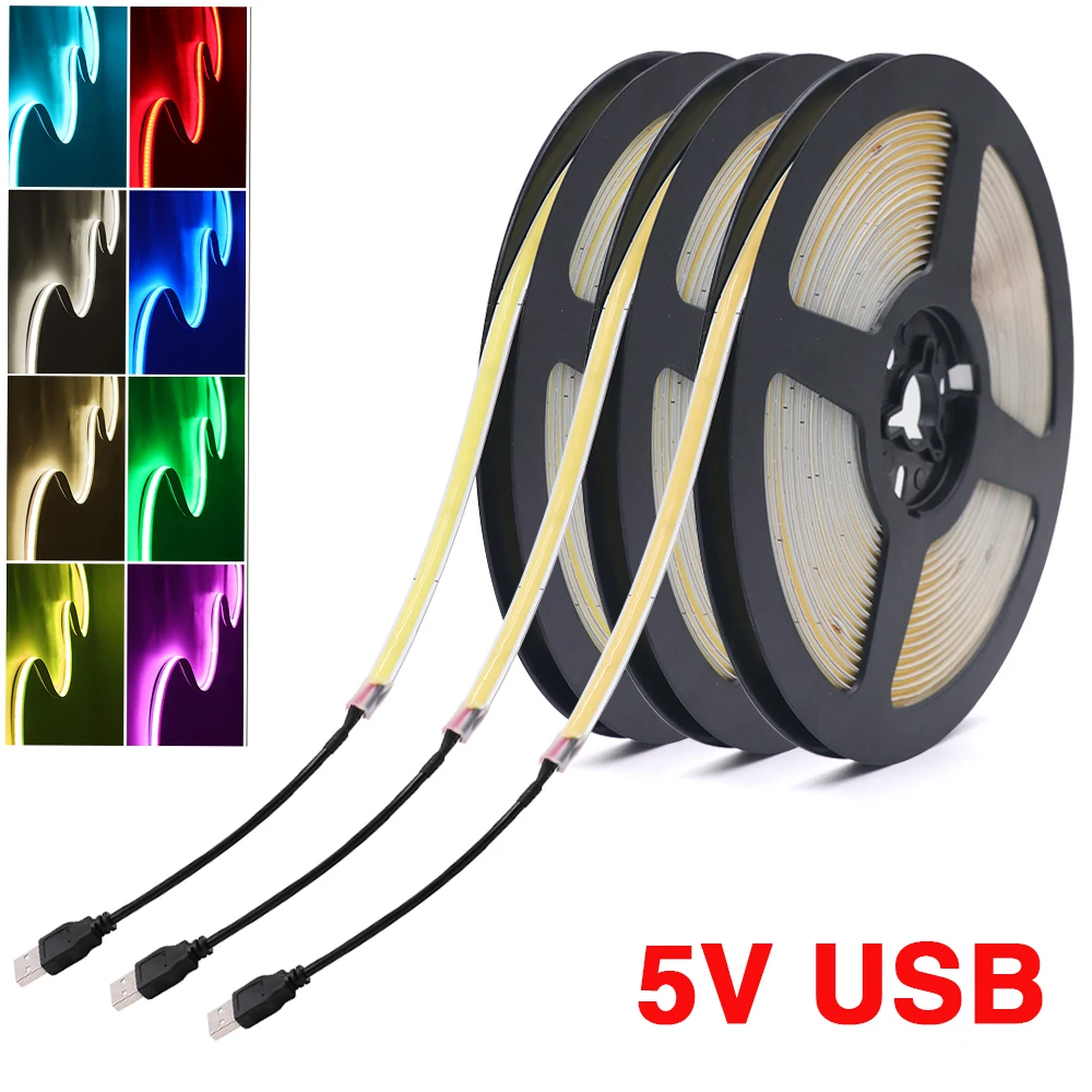 DC-5V-USB-COB-Strip-320Leds-M-Width-5MM-Flexible-Ribbon-Rope-Night-Lamp ...