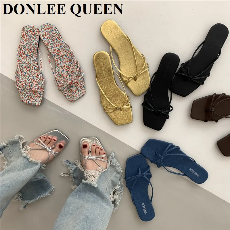 Fashion-Square-Toe-Slippers-Women-Slip-On-Slide-Flat-Casual-Summer ...