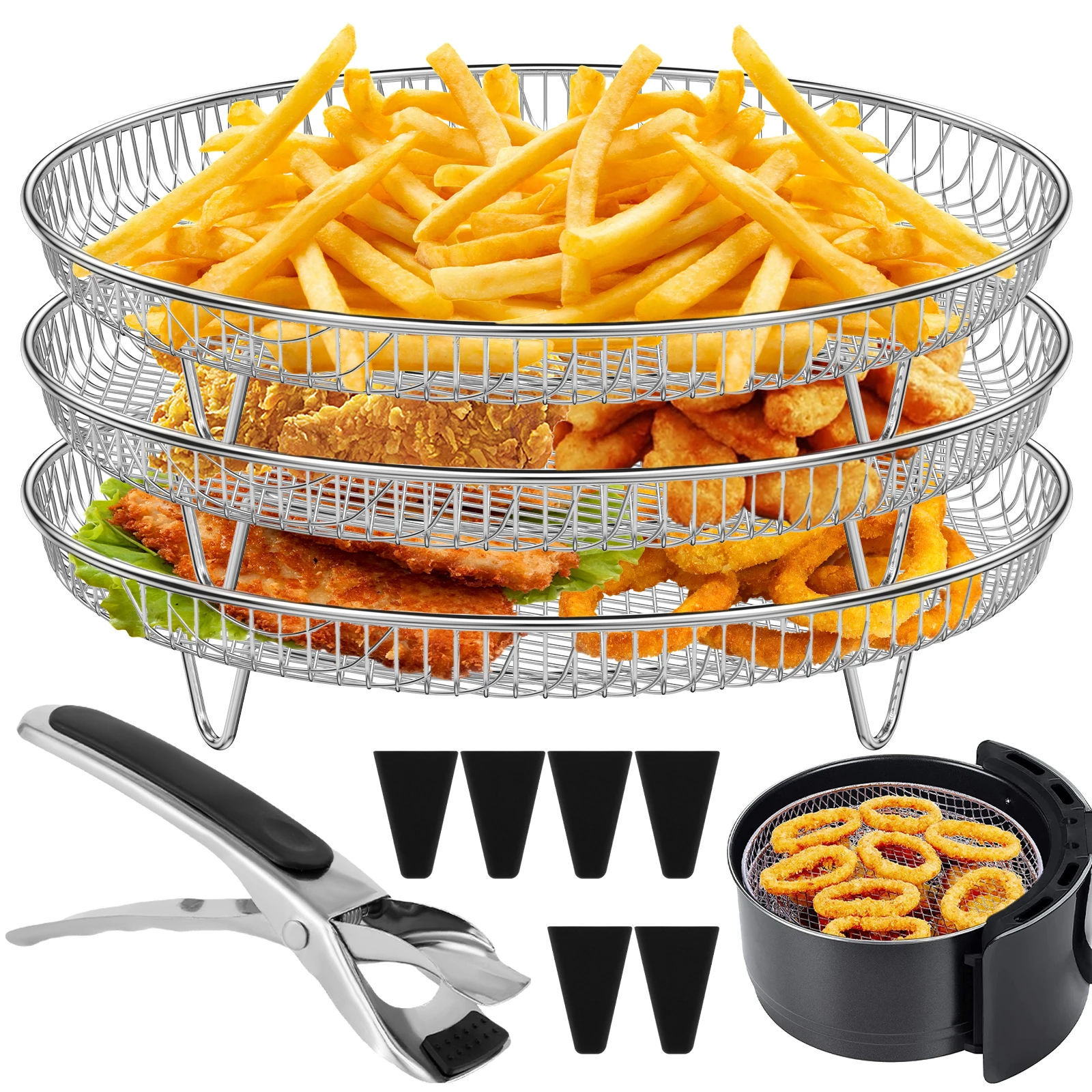 New-3-layers-Air-Fryer-Rack-Stackable-Grid-Grilling-Rack-Stainless ...