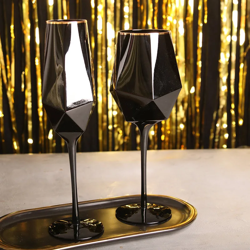 Pure-Black-Crystal-Golden-Edge-Red-Wine-Glass-Goblet-Light-Luxury ...