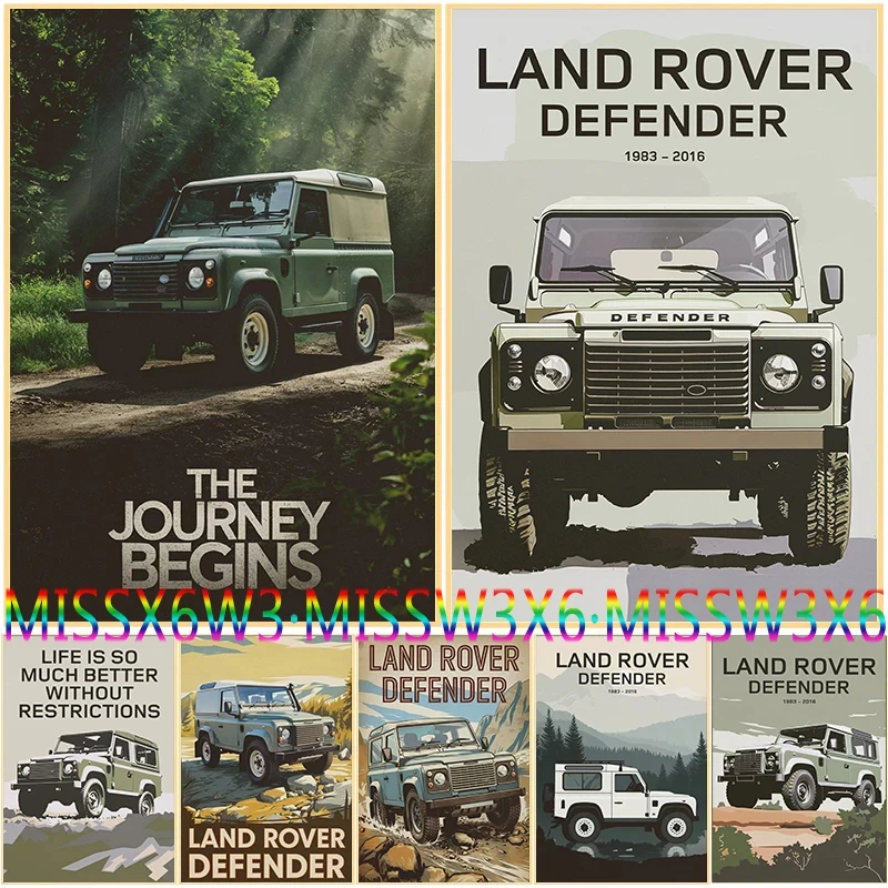 L-and-R-over Defender 90 Offroad Poster Clássico Retro Automotive ...