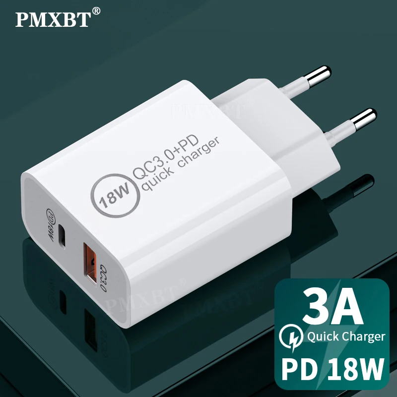Dual USB Type C PD 18W Charger 3A Fast Charging USB C Wall Adapter ...
